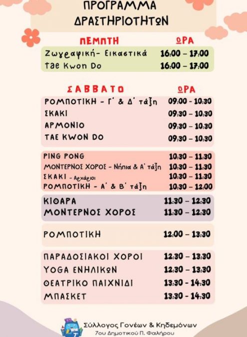 Πρόγραμμα Δραστηριοτήτων του Συλλόγου 2022-2023 – Συλλογος Γονεων 7ου ...